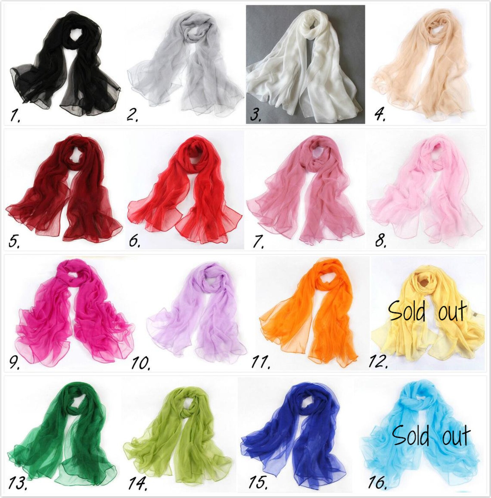 100% Silk Scarf Pure Silk Long Scarf Large Chiffon Scarf | Etsy