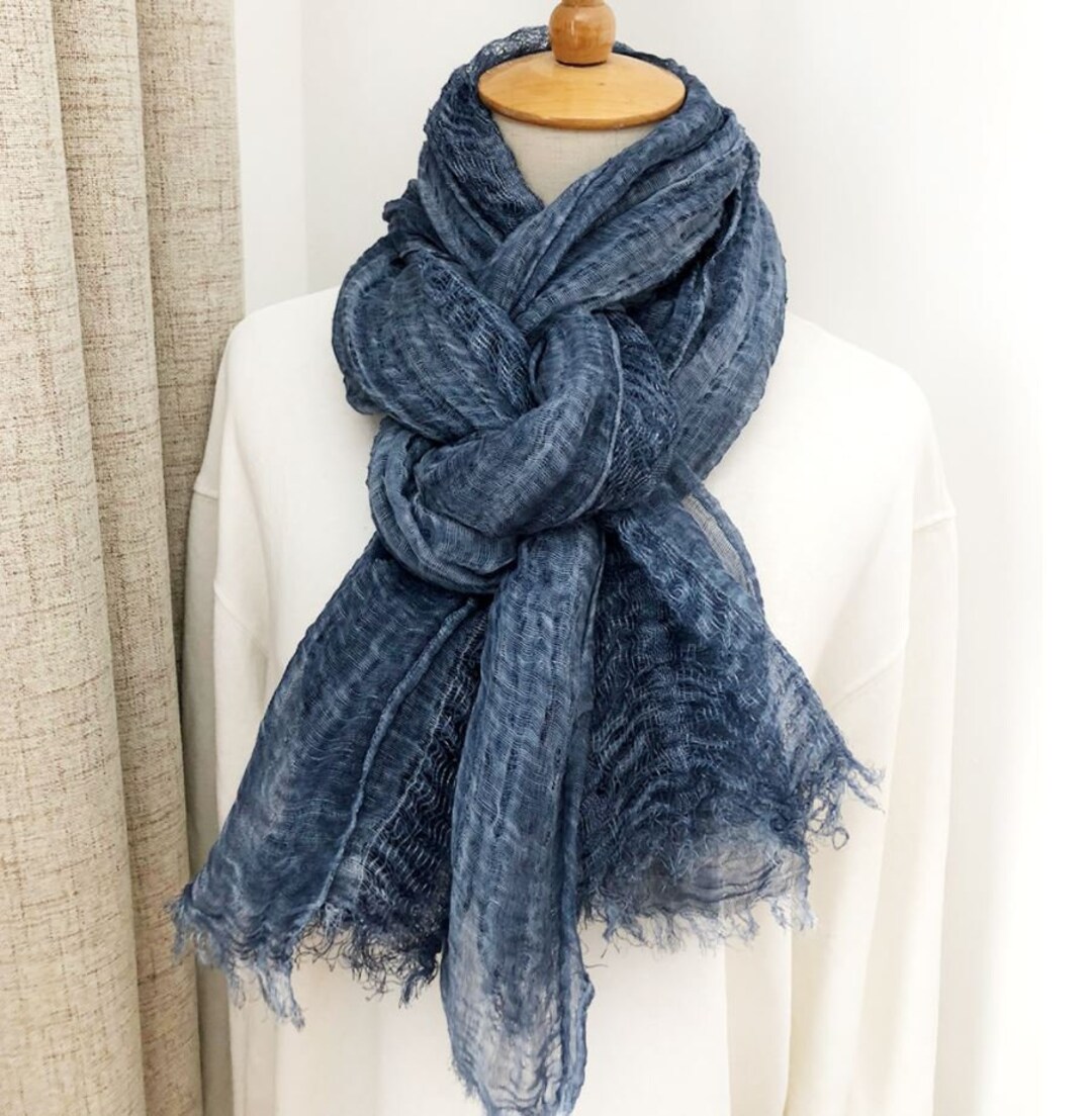 100% Natural Long Linen Scarf, Lightweight Wrinkled Pure Linen Scarves ...