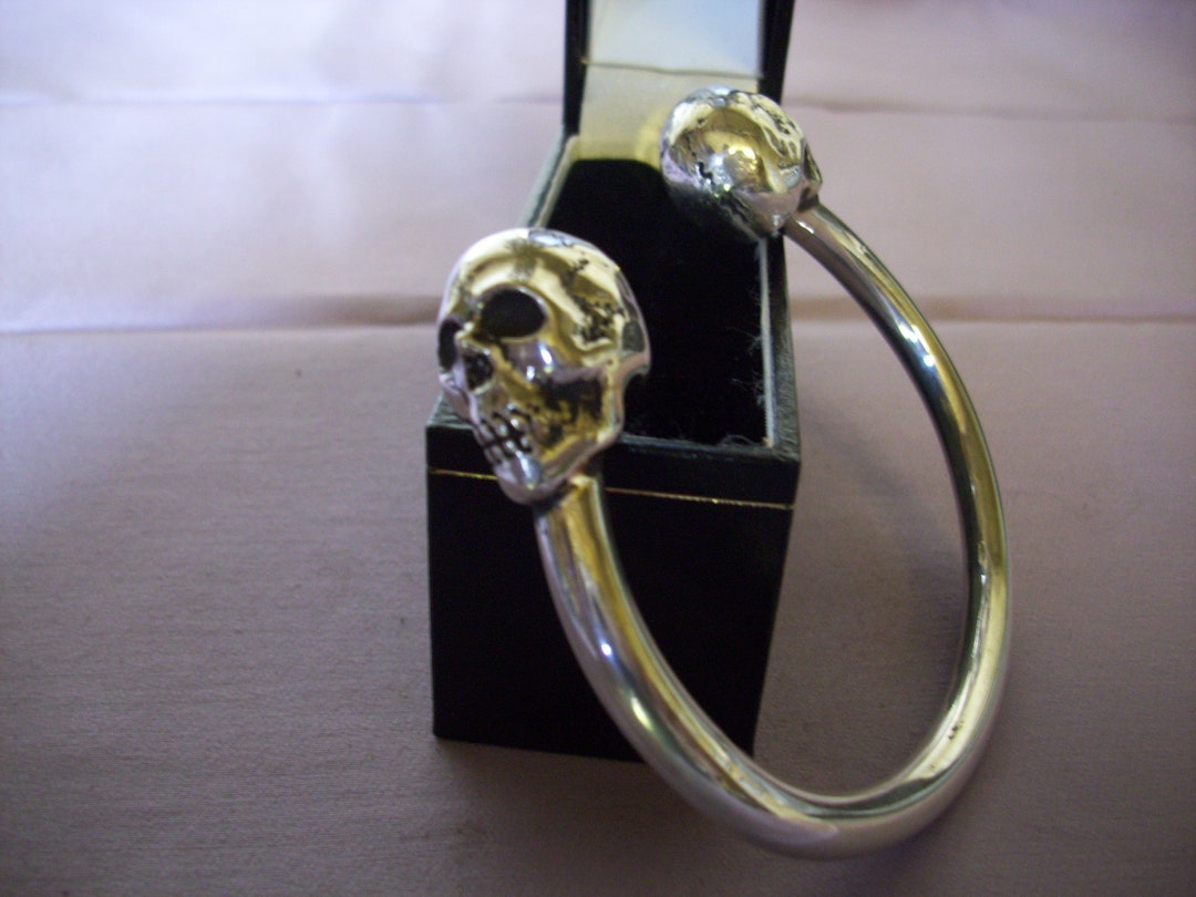 Mens Sterling Silver Solid Handcrafted Skull Bangle 104g - Etsy