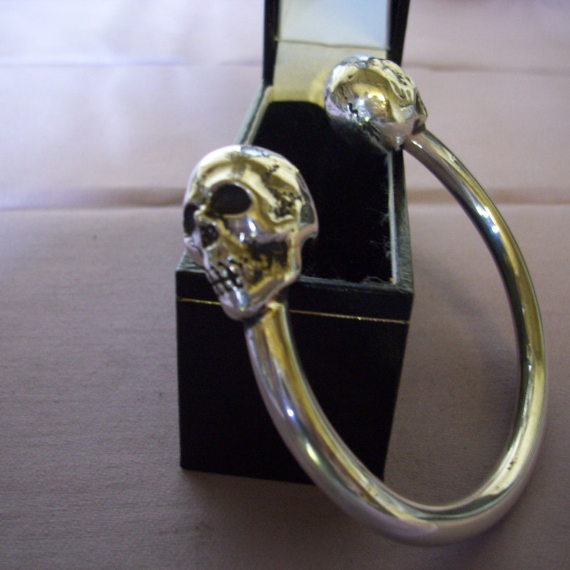 Silver Skull Bangle Bracelet - Etsy UK