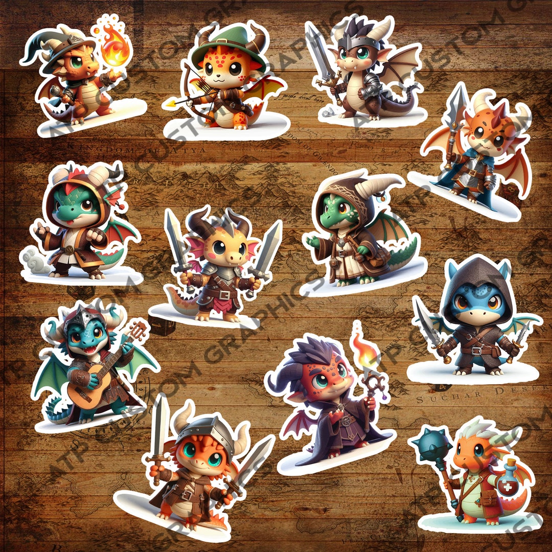 Cute Dragon Series, 12 Sticker Set, DND Class Sticker, Dungeon Master ...
