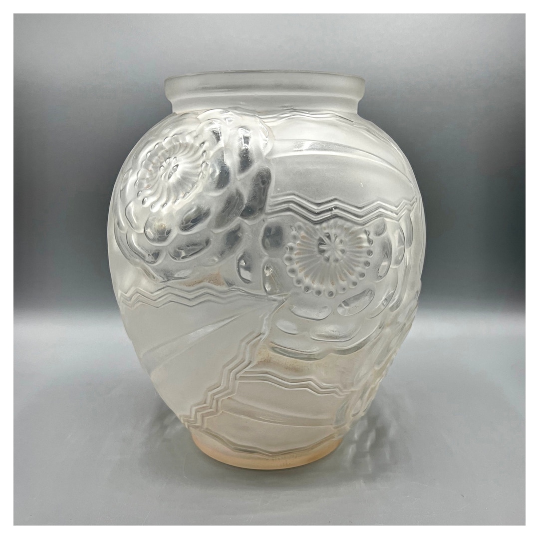 PIERRE D'AVESN Antique Vase Floral Clear Glass Art Deco France Lorraine ...