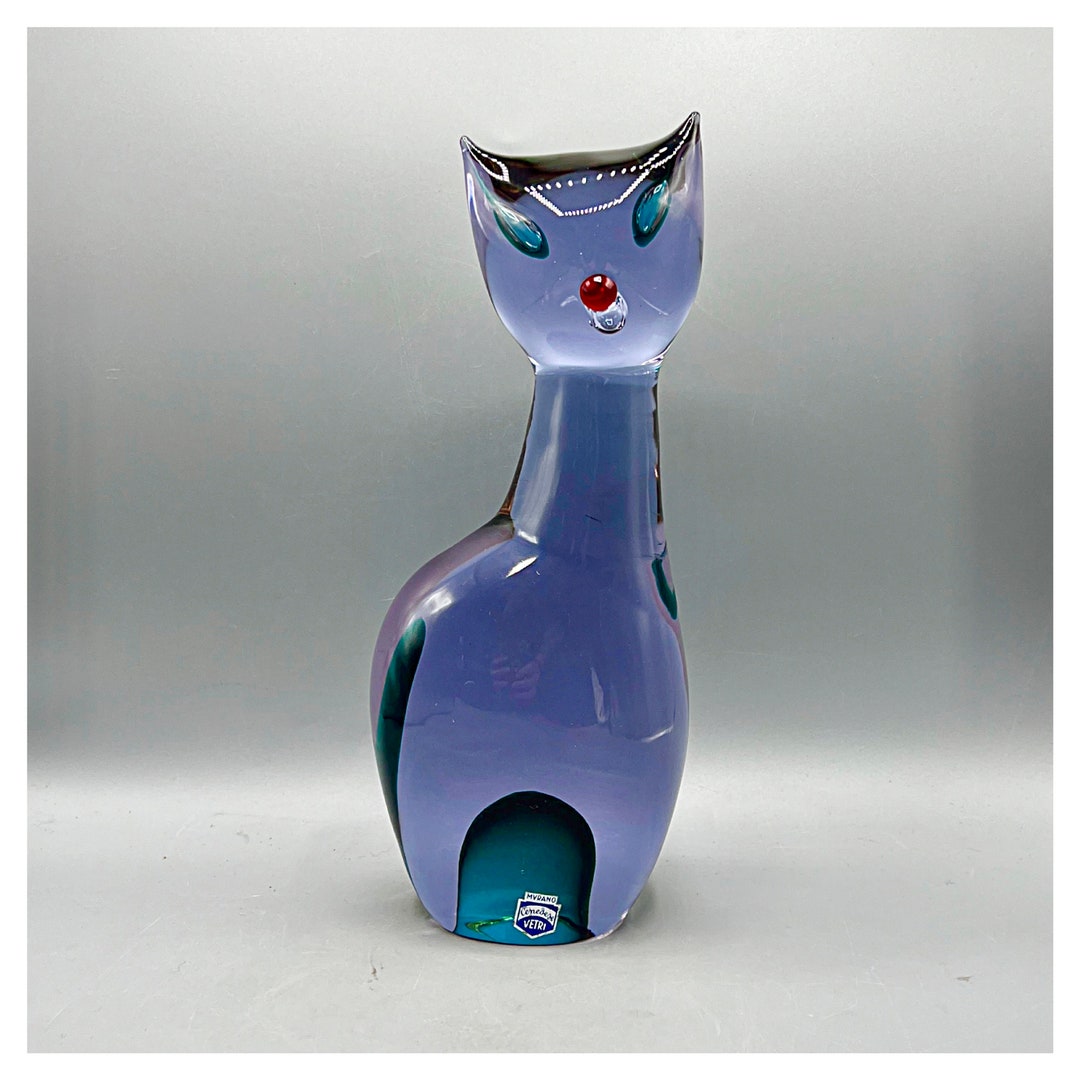 ANTONIO DA ROS Large Sculpture Cat Figure Murano Glass Cenedese Rare ...