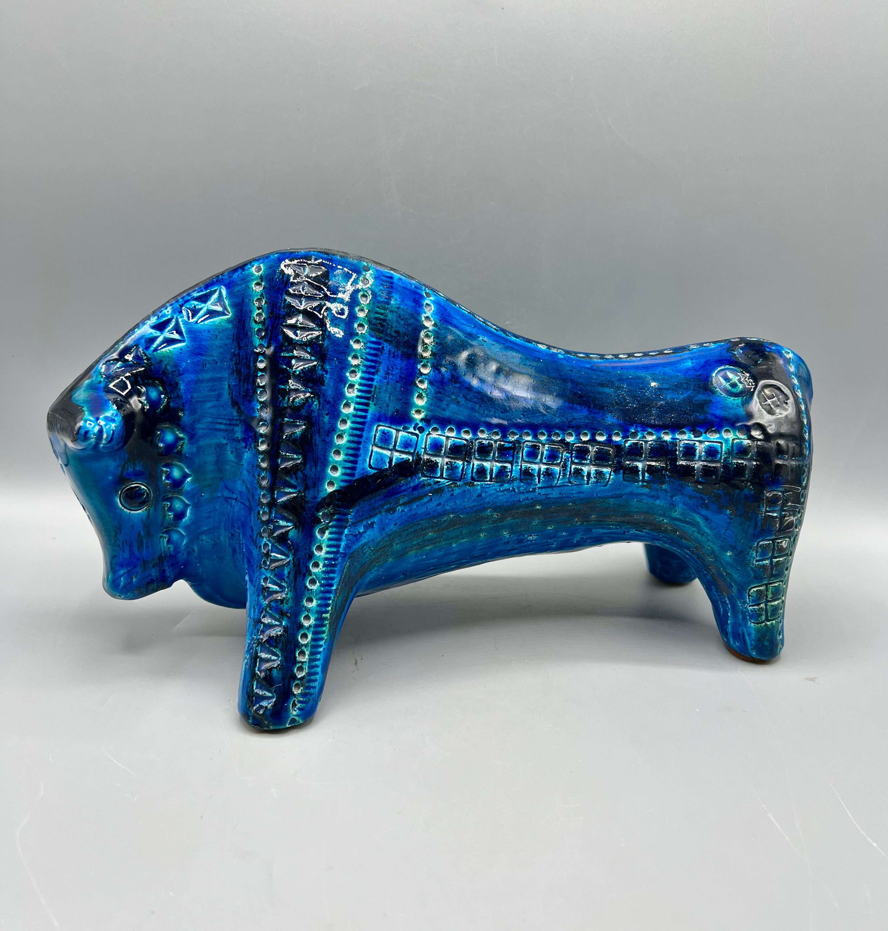 BITOSSI BULL Aldo Londi Animal Figure Ceramic Bison Rimini Blu Italy Ca ...