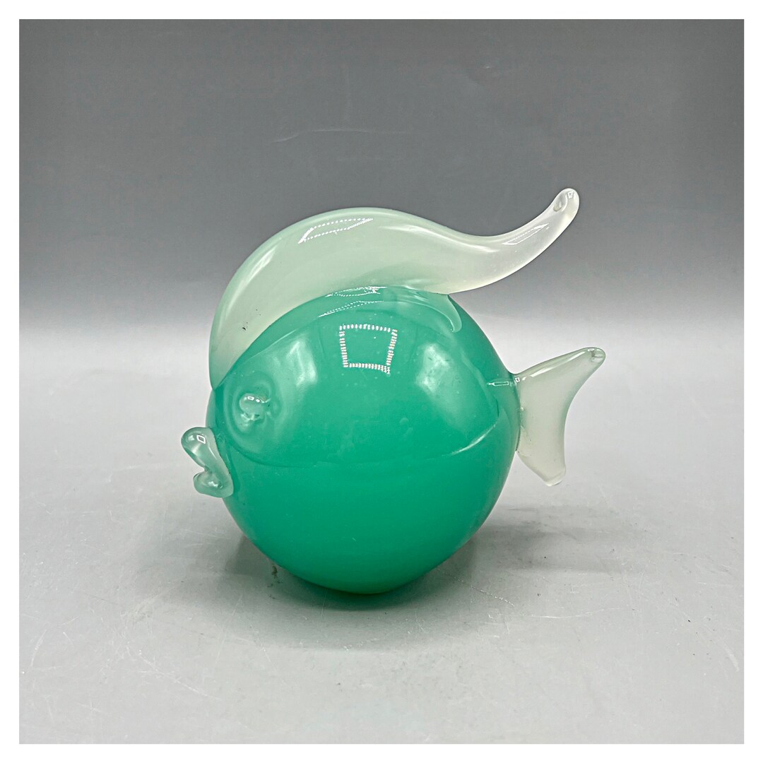 ARCHIMEDE SEGUSO Murano Alabaster Puffer Fish Green White Small ...