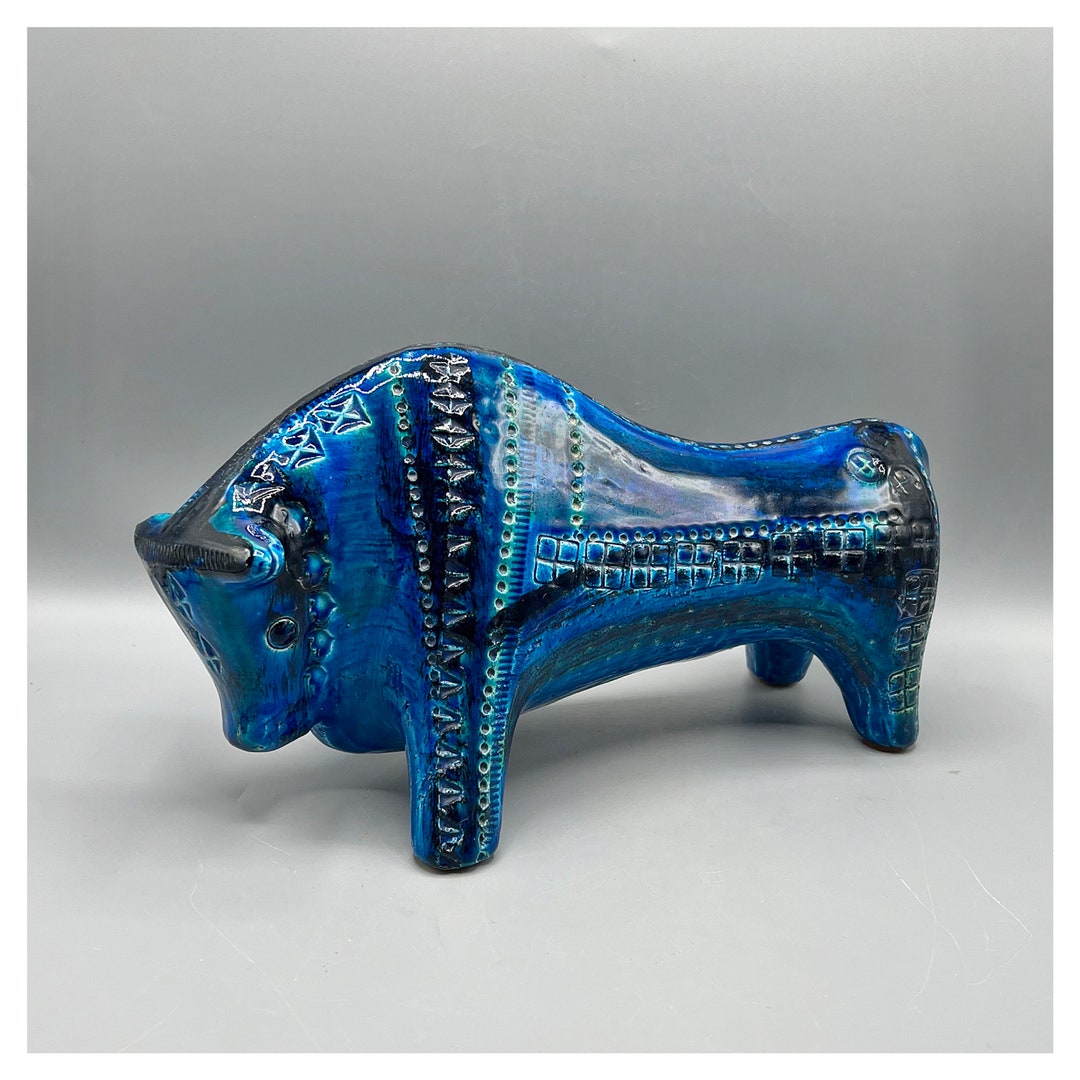 BITOSSI BULL Aldo Londi Animal Figure Ceramic Bison Rimini Blu Italy Ca ...