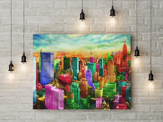 New York Skyline Abstract Canvas Art | Etsy