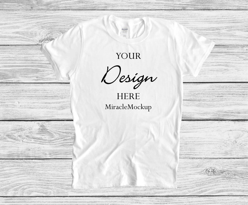 White Gildan 64000 Softstyle Mockup Shirt Mock Up Gildan Wood Etsy