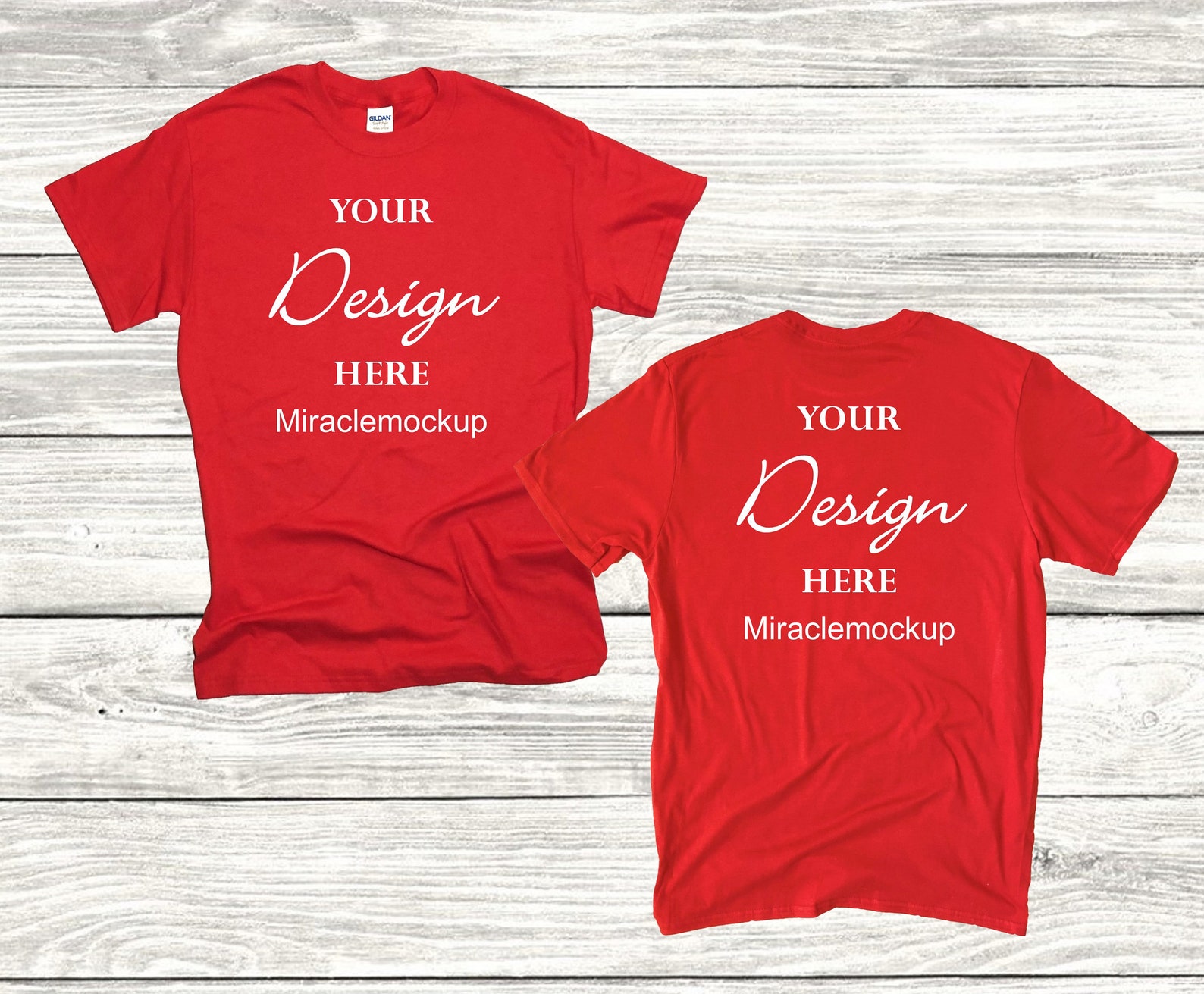 Front And Back Red Gildan Softstyle Mock Up 64000 Mock Up Wood Etsy Uk