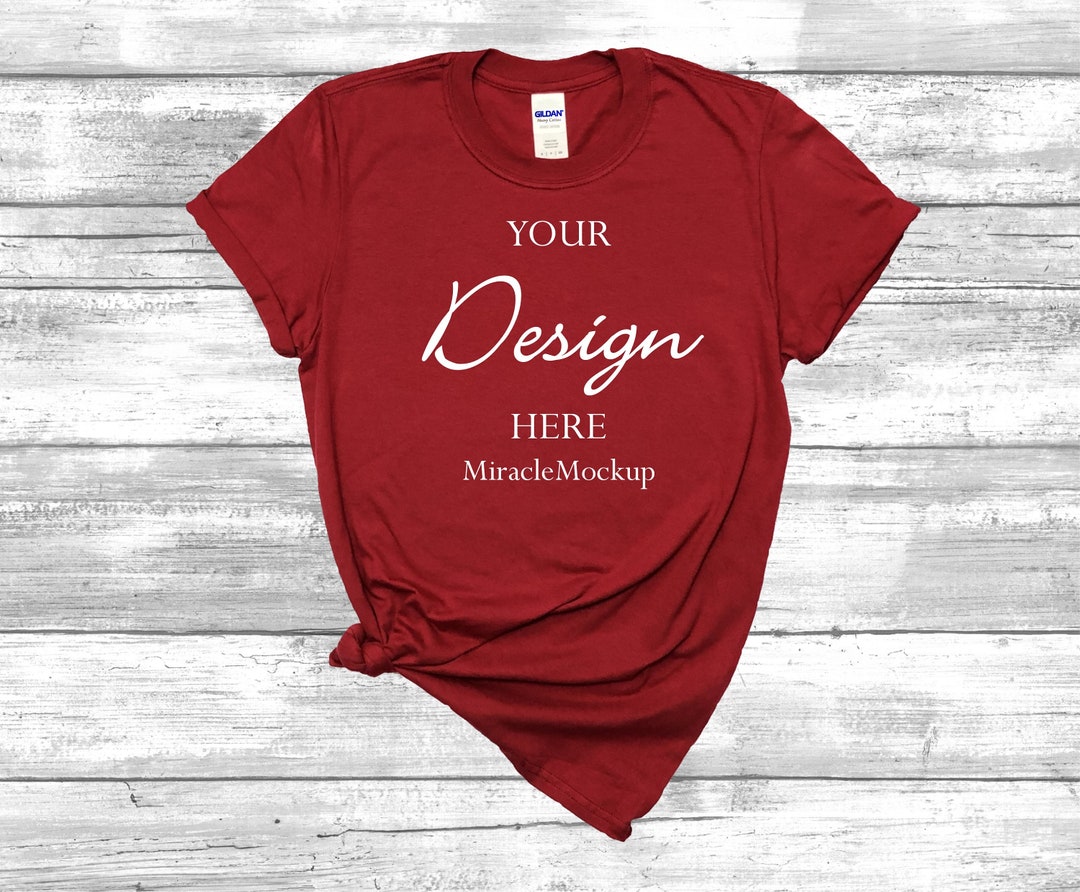 Gildan 5000 Cardinal Mock up T-shirt Mock-up Wood Background Fall ...