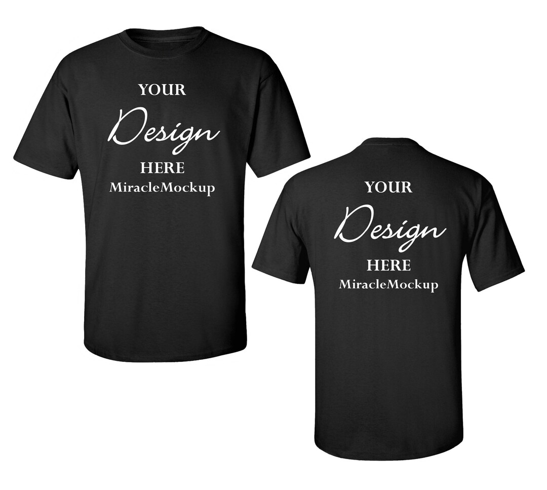 Front & Back Black Tagless Shirt Mock up White Background Tag Less Mock ...