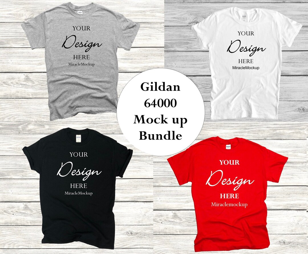 Gildan Softstyle Mock up Bundle T-shirt 64000 Shirt Mockup White Black ...