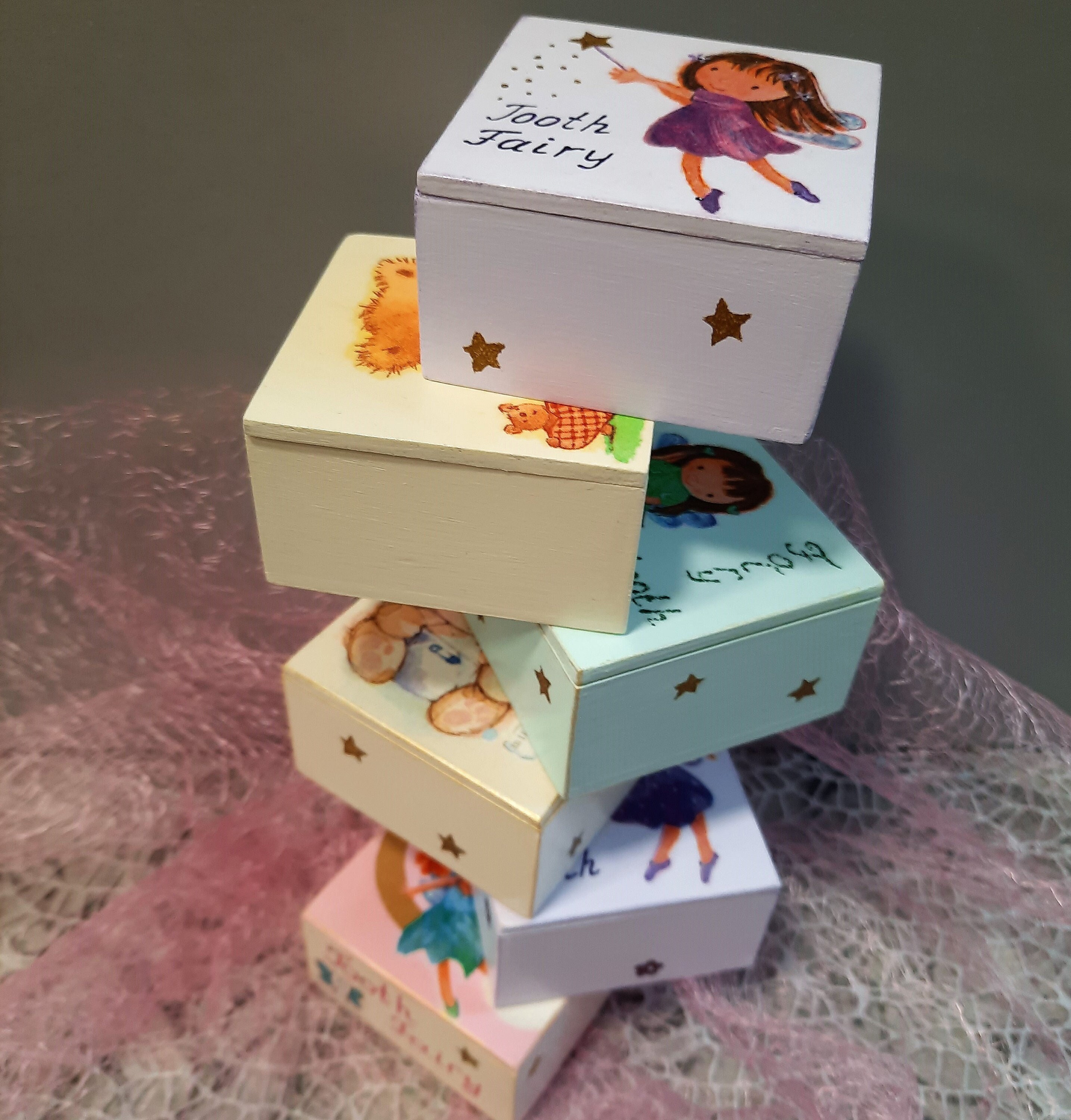 Tiny Baby Teeth Box, Tooth Fairy Gift ,cute Handmade Decoupage Box ...