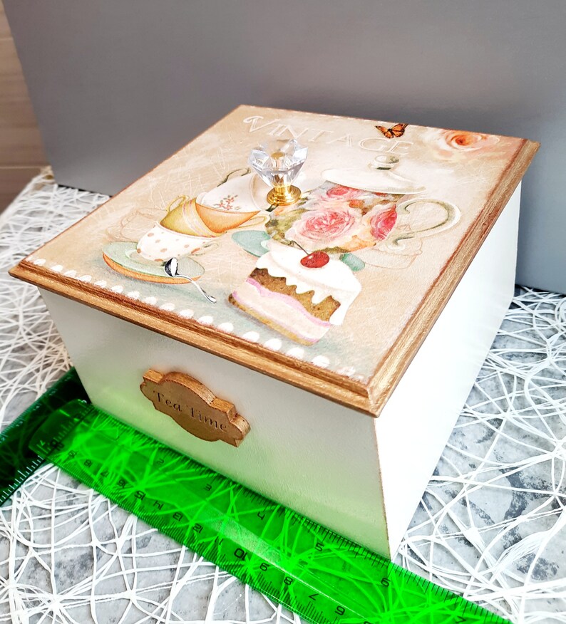 Decoupage Tea Box: Decorative Kitchen Organizer, "tea Time" Design - Etsy