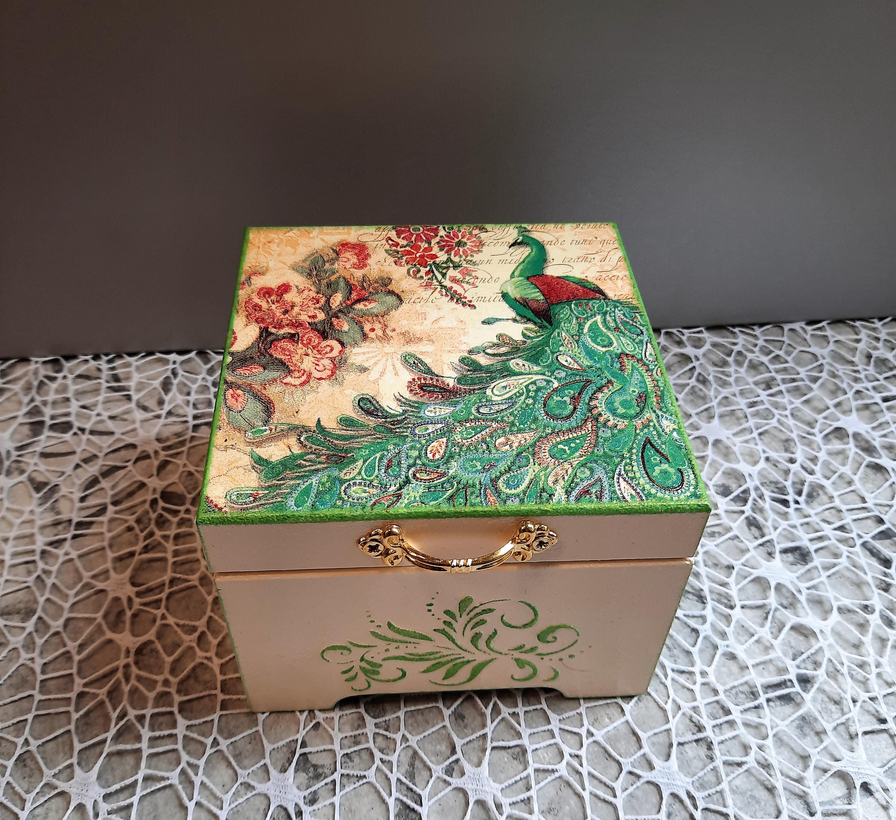Peacock Print Wooden Jewelry Box: Handmade Keepsake Box - Etsy