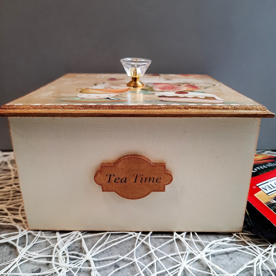 Decoupage Tea Box: Decorative Kitchen Organizer, "tea Time" Design - Etsy