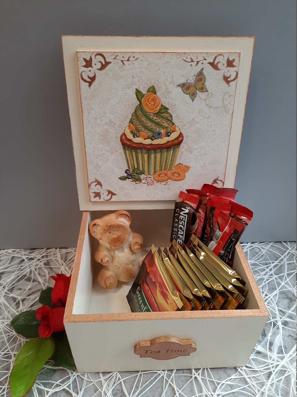 Decoupage Tea Box: Decorative Kitchen Organizer, "tea Time" Design - Etsy