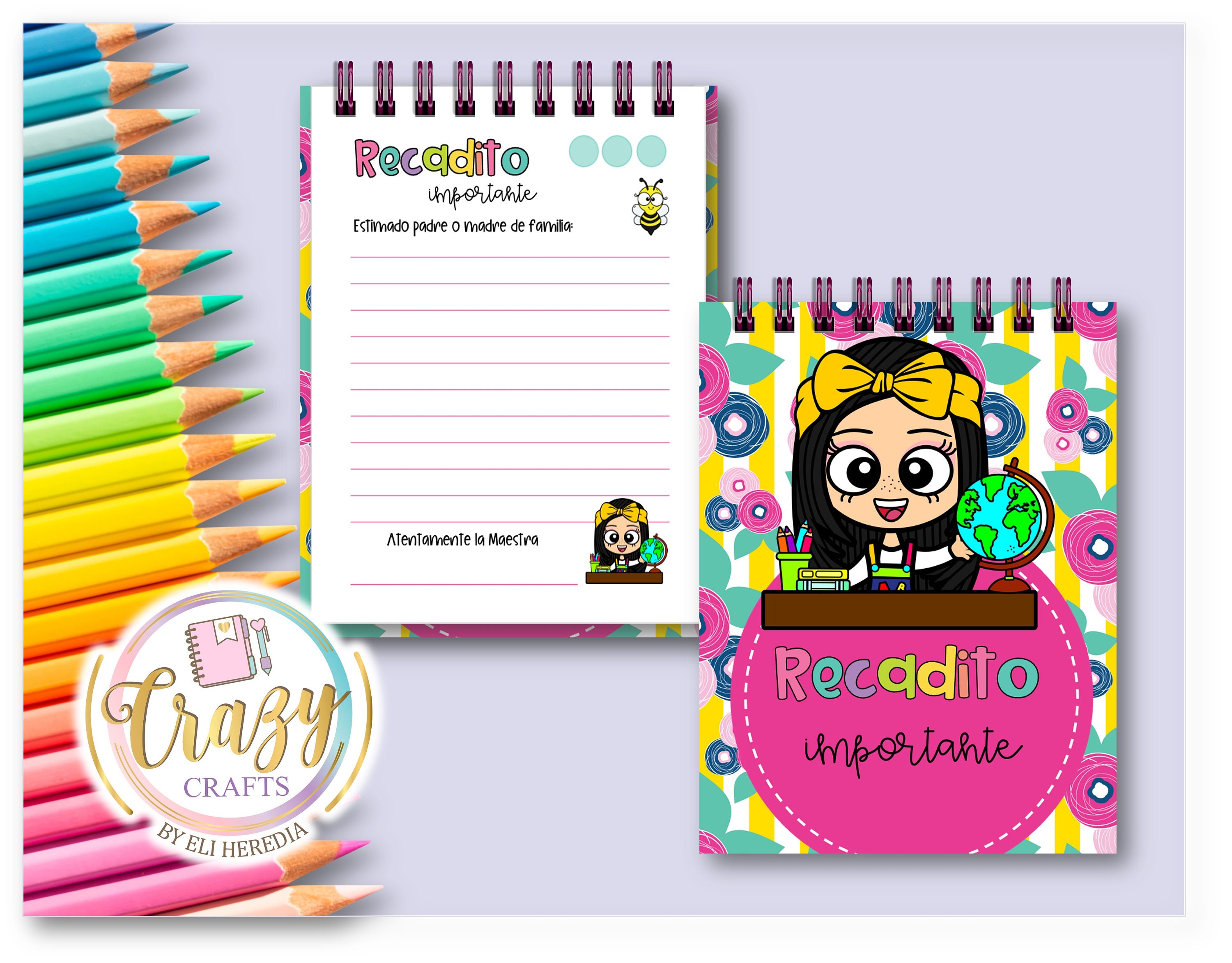 Block de Recaditos/Notas Meryta / Recado escolar / 2 medidas cuarto de ...