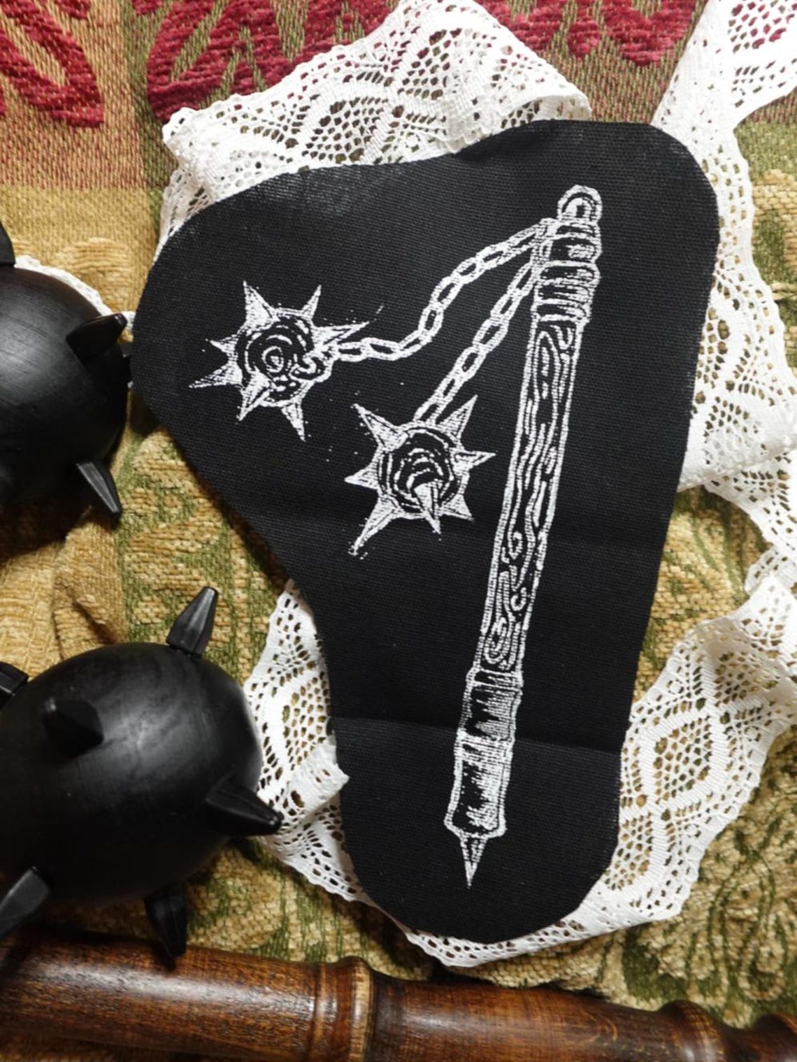Medieval Double Flail Linocut Patch: Hand-printed Canvas Art - Etsy