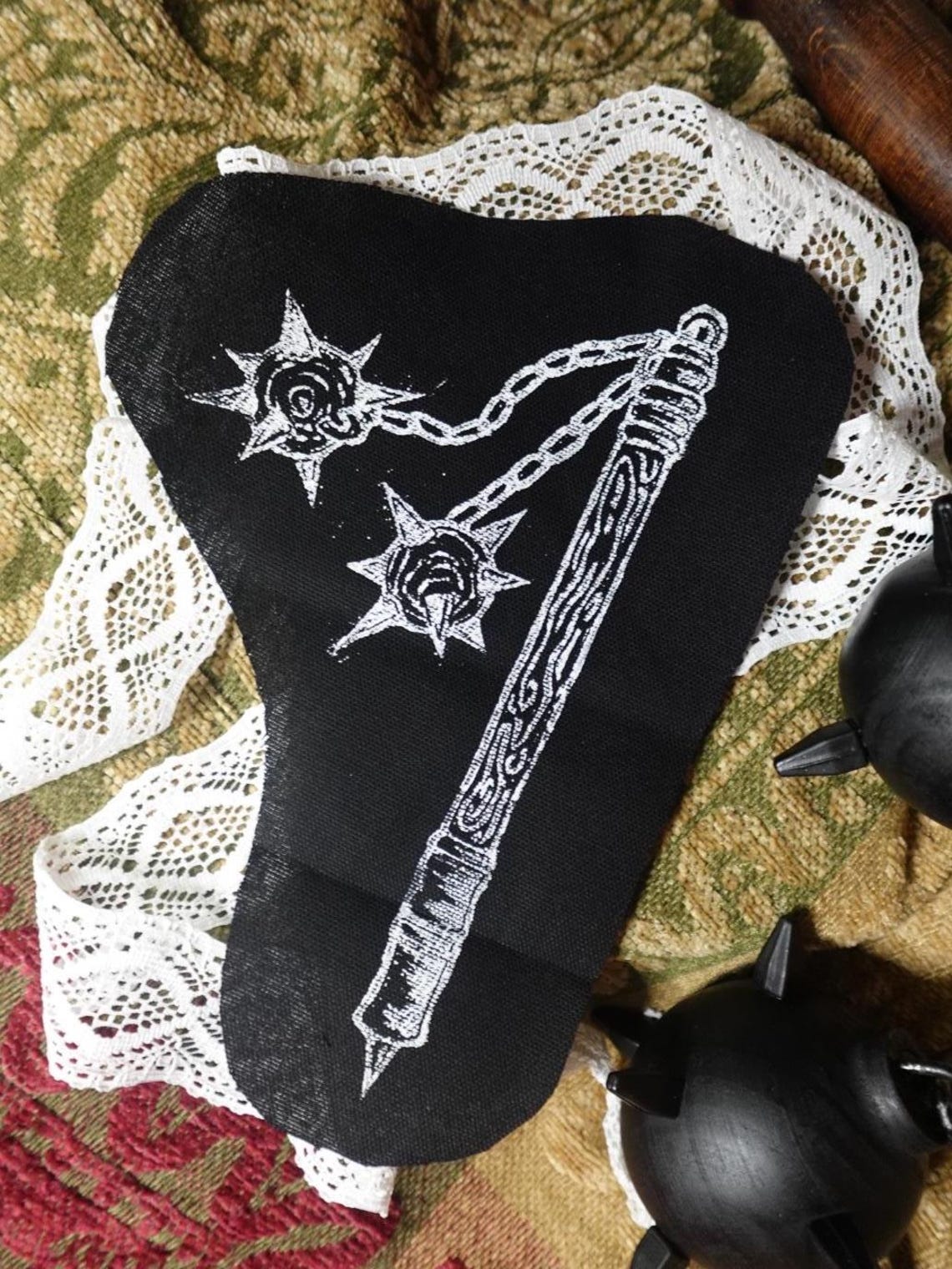 Medieval Double Flail Linocut Patch: Hand-printed Canvas Art - Etsy