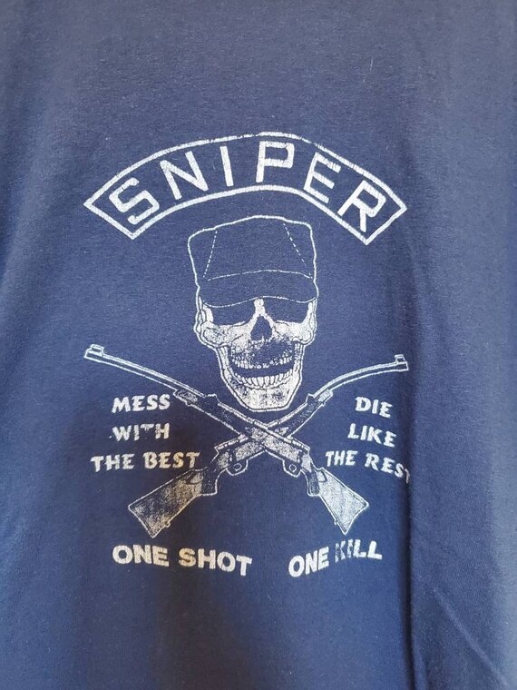 Vintage Army Sniper One Shot Shirt Navy Blue Size XL - Gem