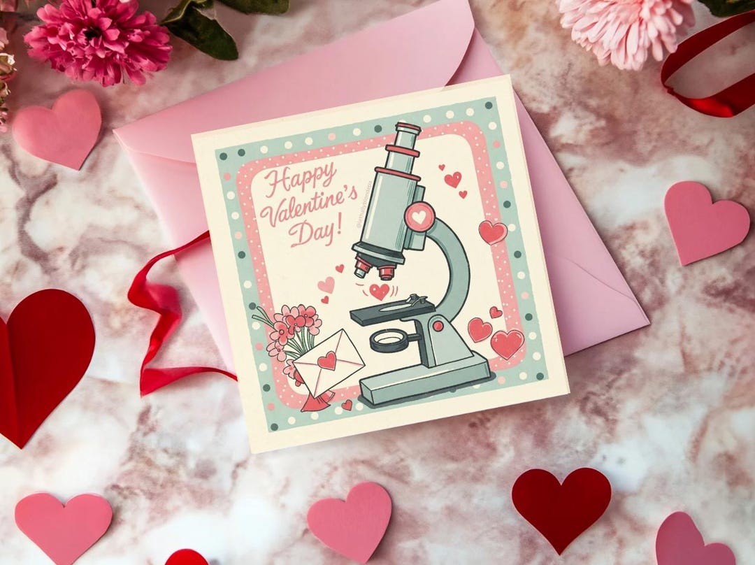 Pathology Microscope Microbiology Valentine Downloadable Print Greeting ...