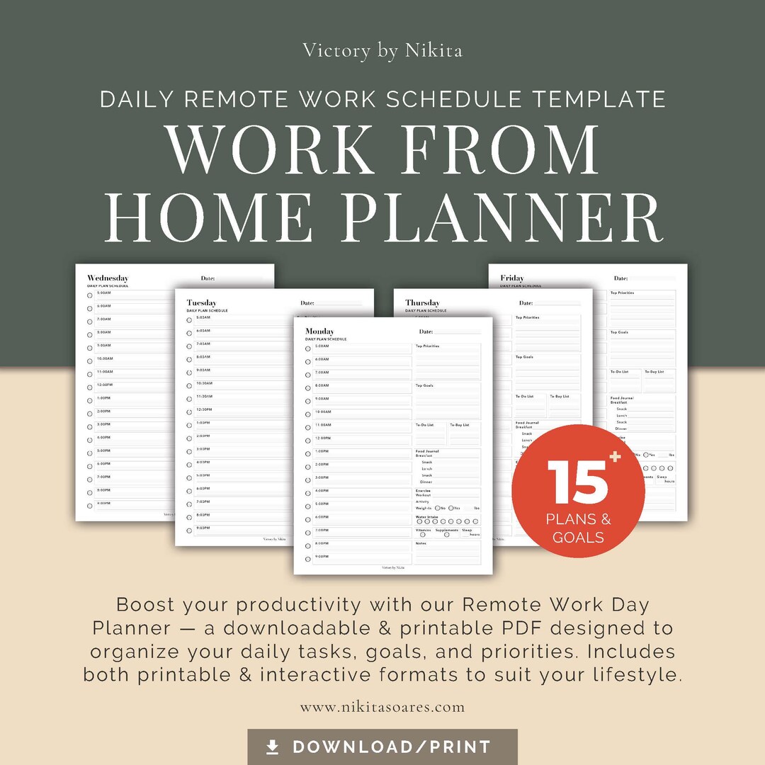 Work From Home Schedule, Remote Work Schedule, Daily Work Planner ...