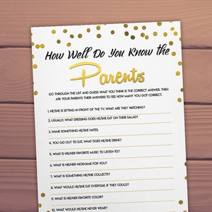 How Well Do You Know the Parents Baby Shower Game Printable Pdf ...