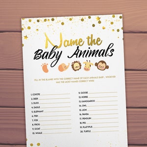Name the Baby Animals Game, Baby Shower Games, Woodland Forest Animal ...