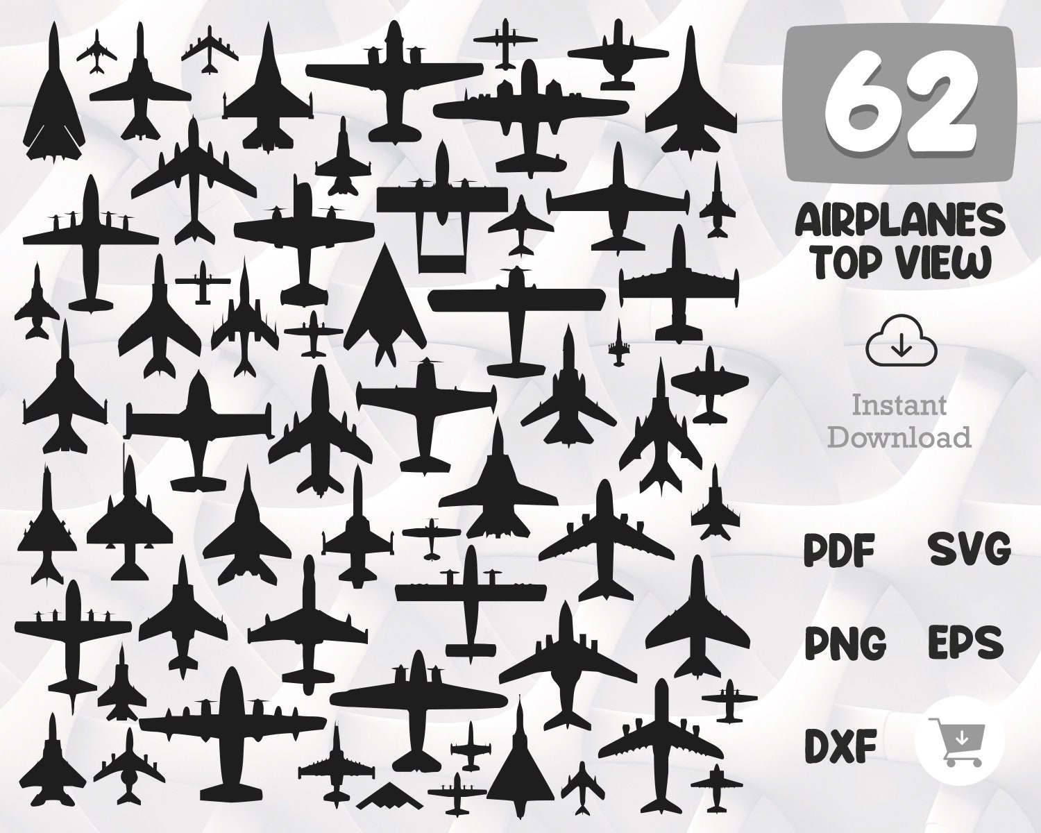 Airplanes Top View SVG Airplane Top View Silhouette Airplane | Etsy