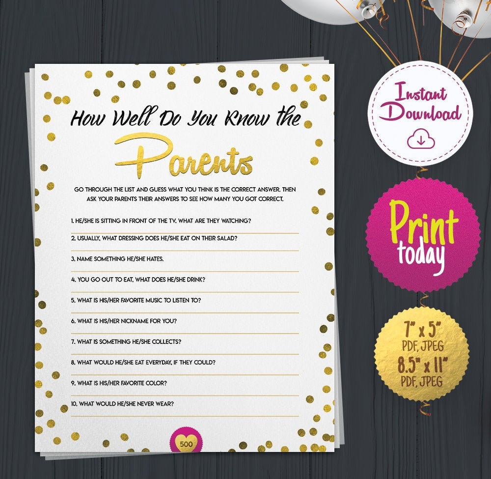 How Well Do You Know the Parents Baby Shower Game Printable Pdf ...