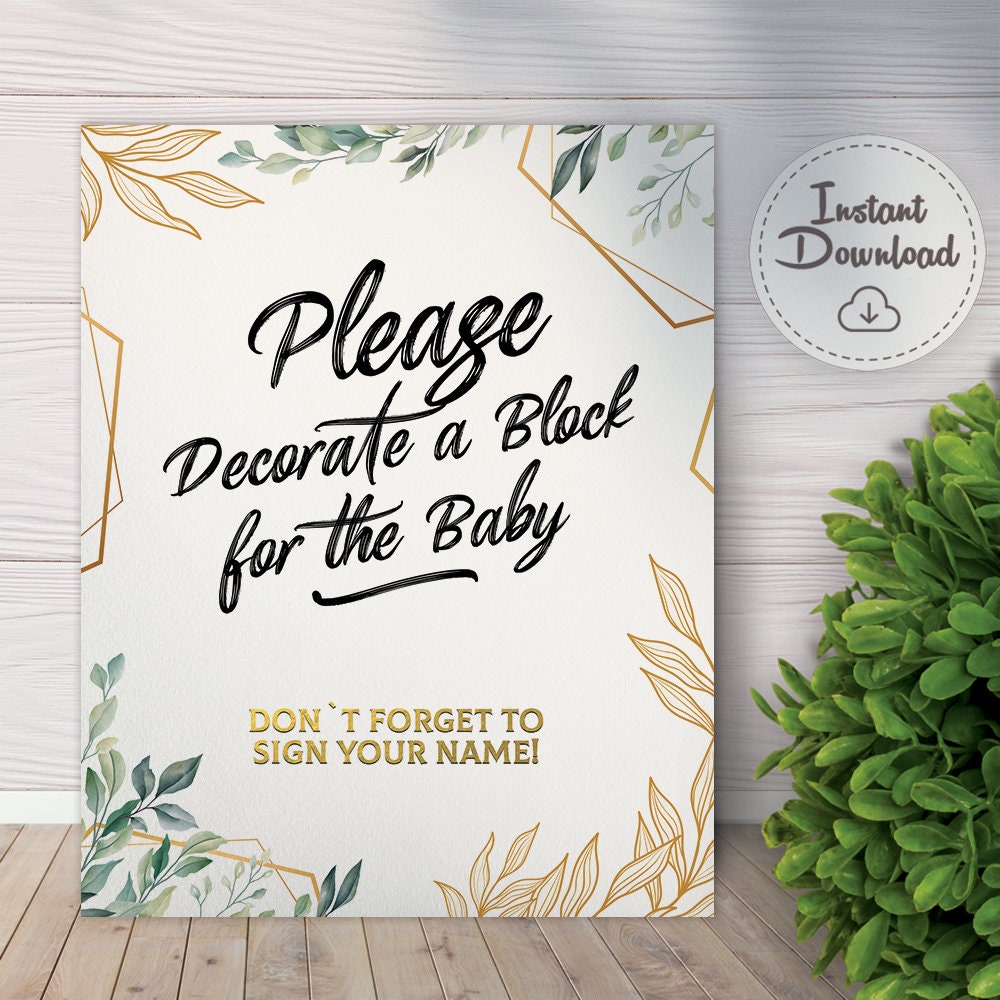 Please Decorate a Block for the Baby Sign Printable, Baby Shower Sign ...