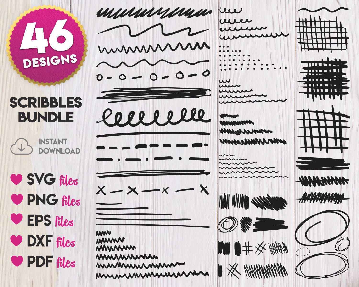 Scribbles SVG Bundle, Scribbles Silhouette SVG, Hand Drawn Lines, Lines ...