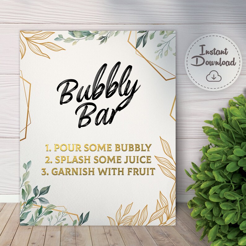 Bubbly Bar Sign, Bridal Shower Champagne Bar, Bubbly Bar Printable Sign ...