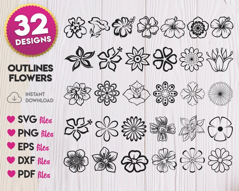 Outlines Flowers SVG Bundle, Outlines Flowers Silhouette Svg, Outlines ...