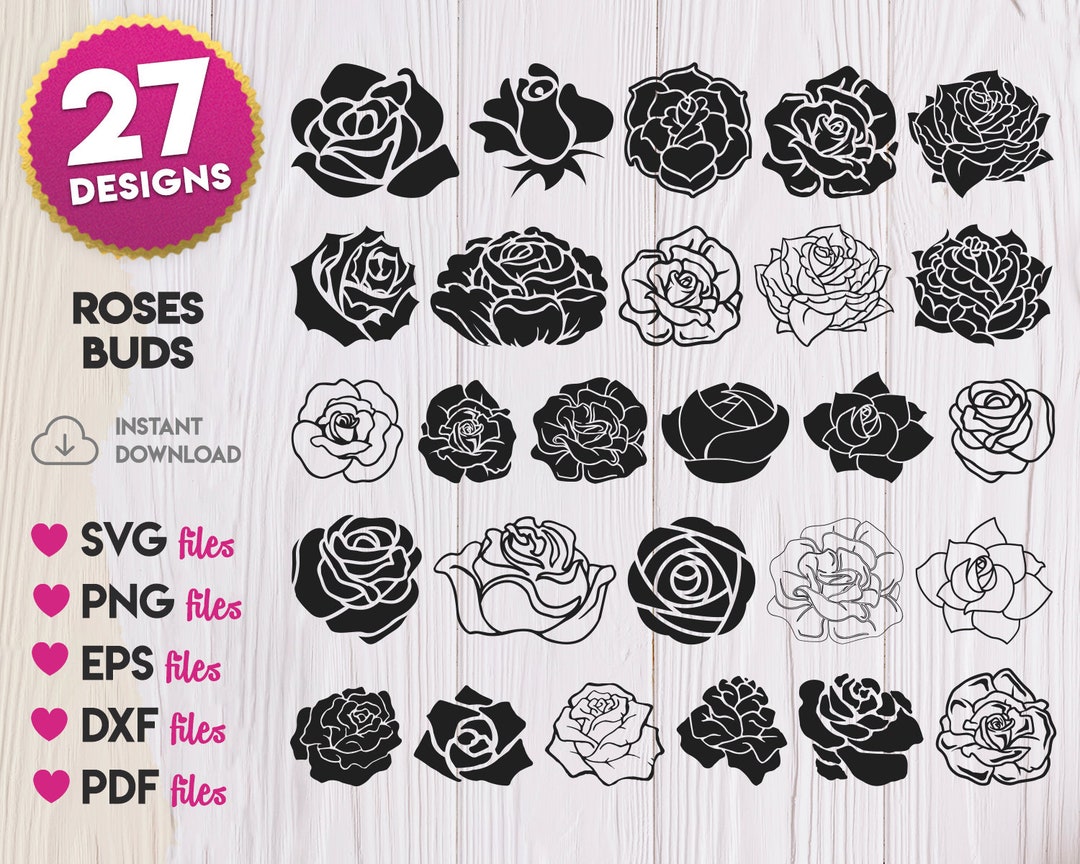 Roses Buds SVG Bundle, Roses Buds Silhouette Svg, Roses Buds Vector ...