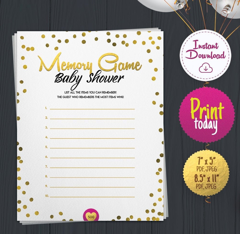 Memory Dame Baby Shower Printable, Baby Shower Activity, Baby Shower ...