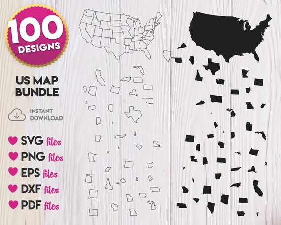 US Map SVG Bundle All State SVG Bundle Us Map Outline Svg - Etsy