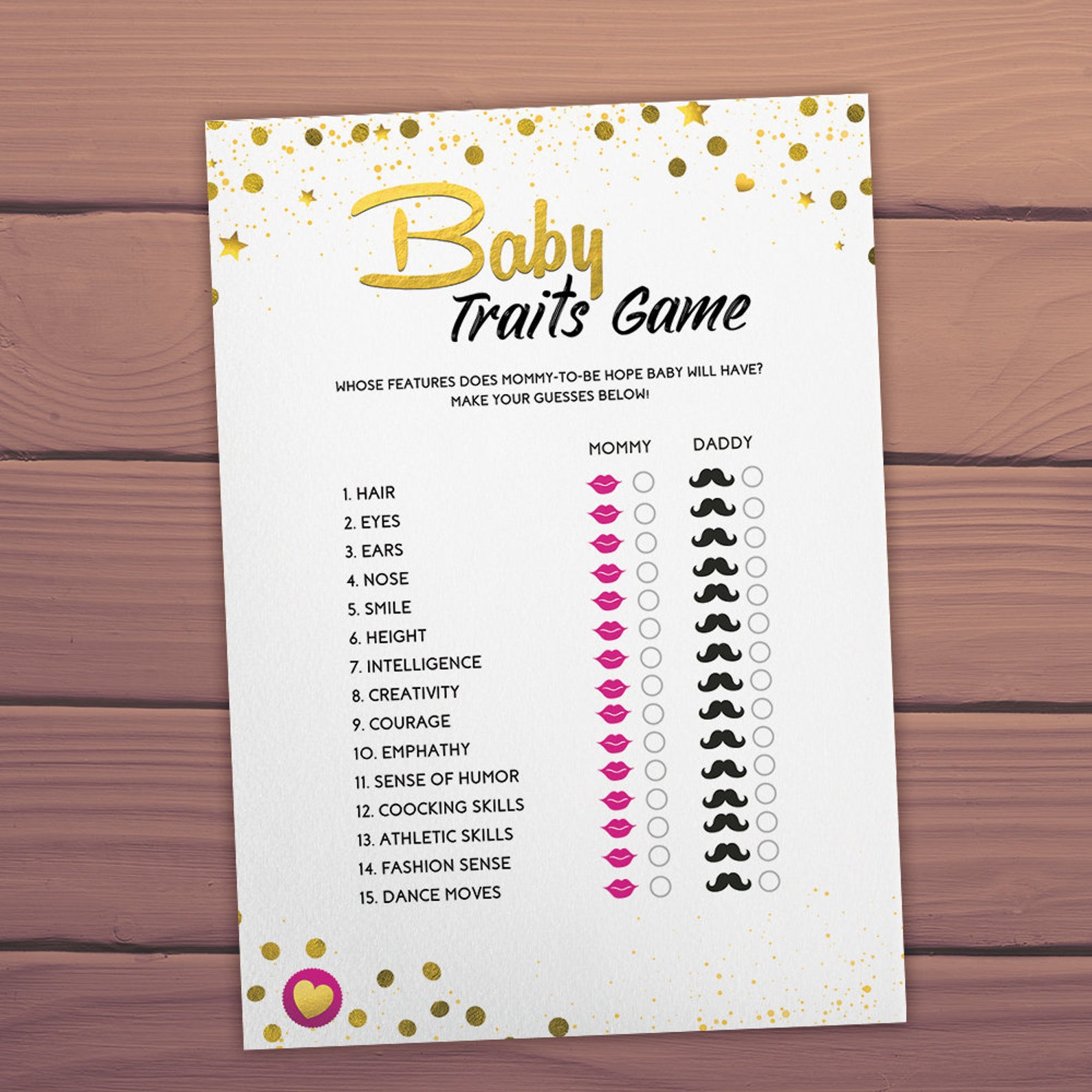 Baby Traits Game, Baby Shower Game Printable, Baby Shower Instant ...