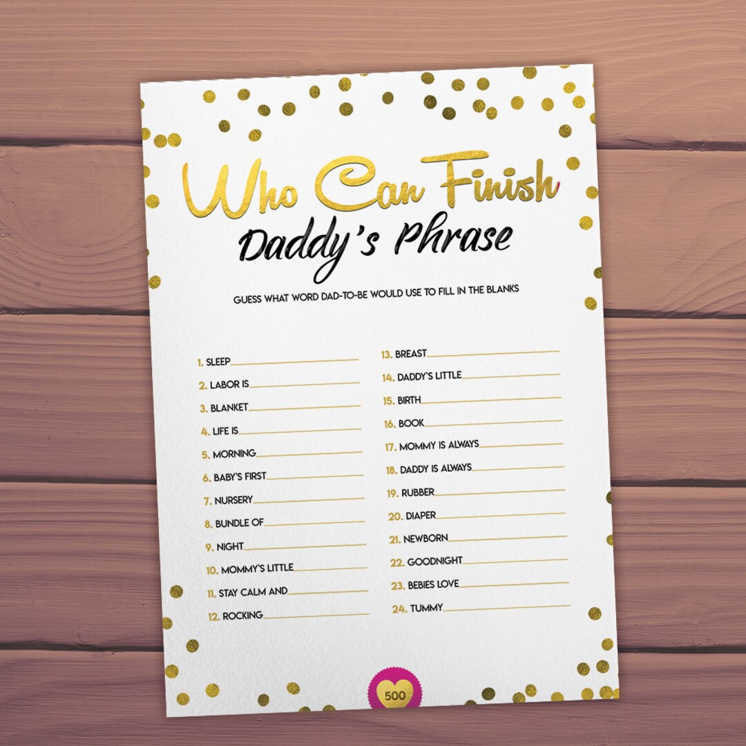 Who Can Finish Daddy's Phrase Baby Shower Gam, Finish Daddy's Phrase ...