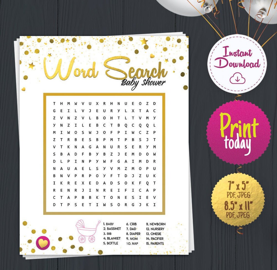 Word Search Baby Shower Game, Baby Shower Activity, Girl Baby Shower ...