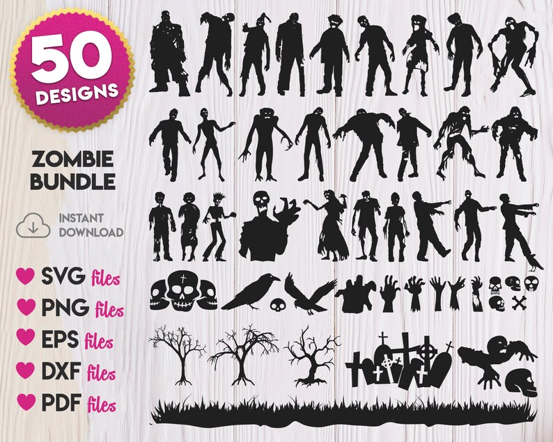 Zombie SVG Bundle, Zombie Silhouette SVG, Dead Man's Hand, Skull Svg ...