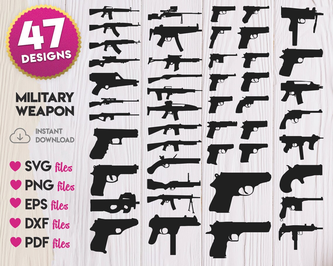 Military Weapon SVG Bundle, Military Weapon Silhouette Svg, Weapon Svg ...