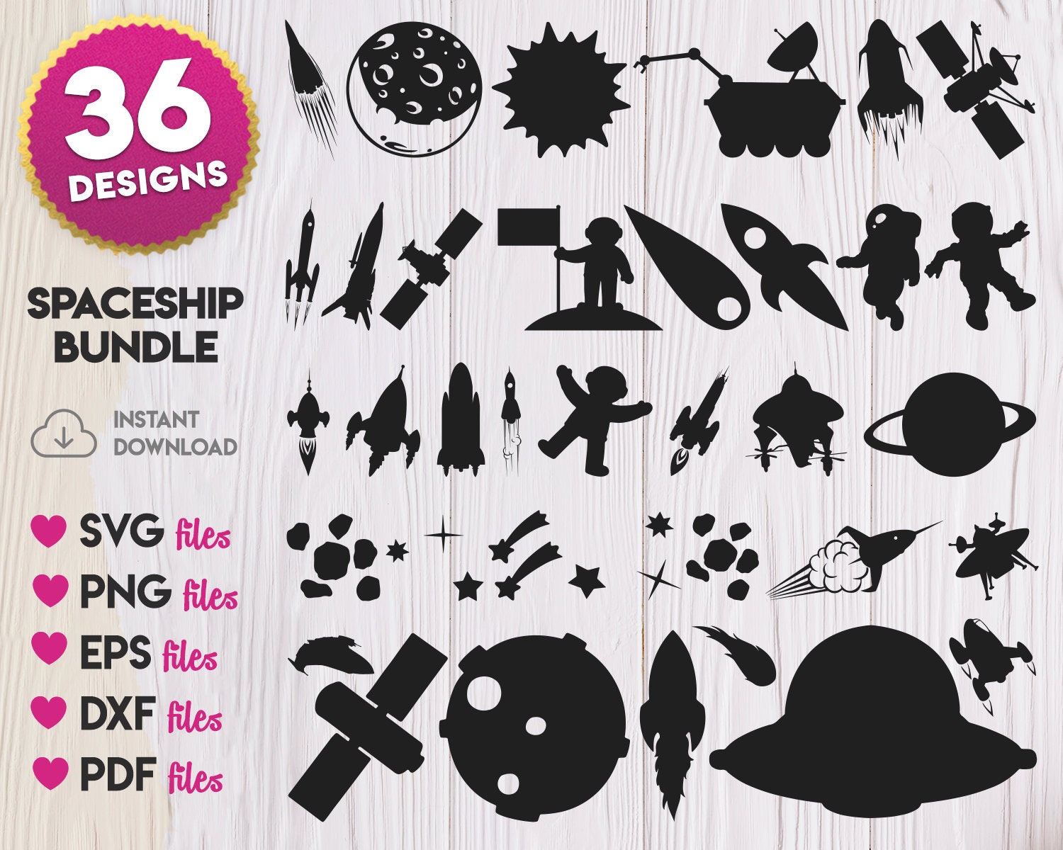 Spaceship Silhouette SVG, Space SVG Bundle, Moon Svg, Sun Svg, Sun Svg ...