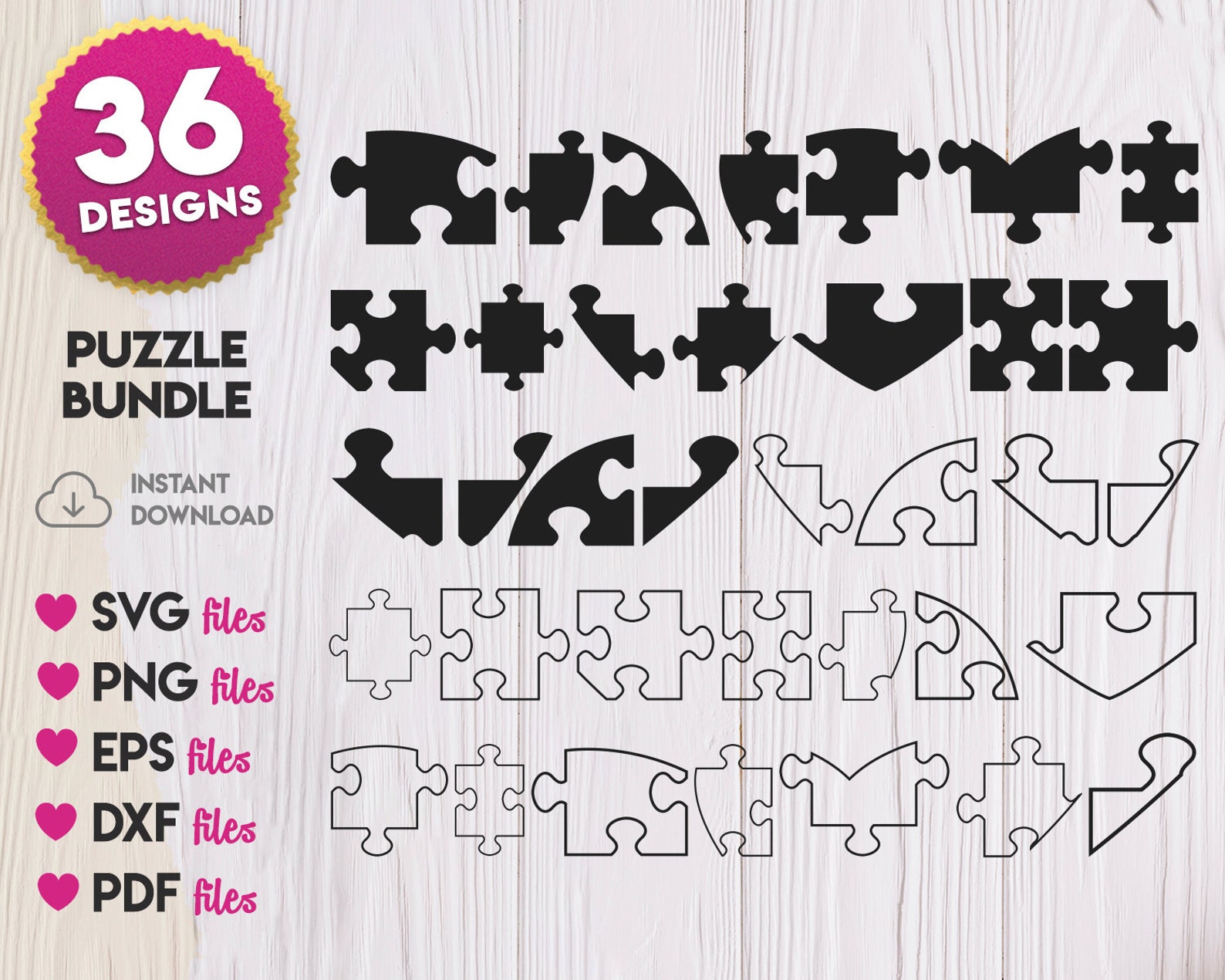 Puzzle SVG Bundle, Puzzle Silhouette Svg, Puzzle Outlibe Svg, Puzzle ...