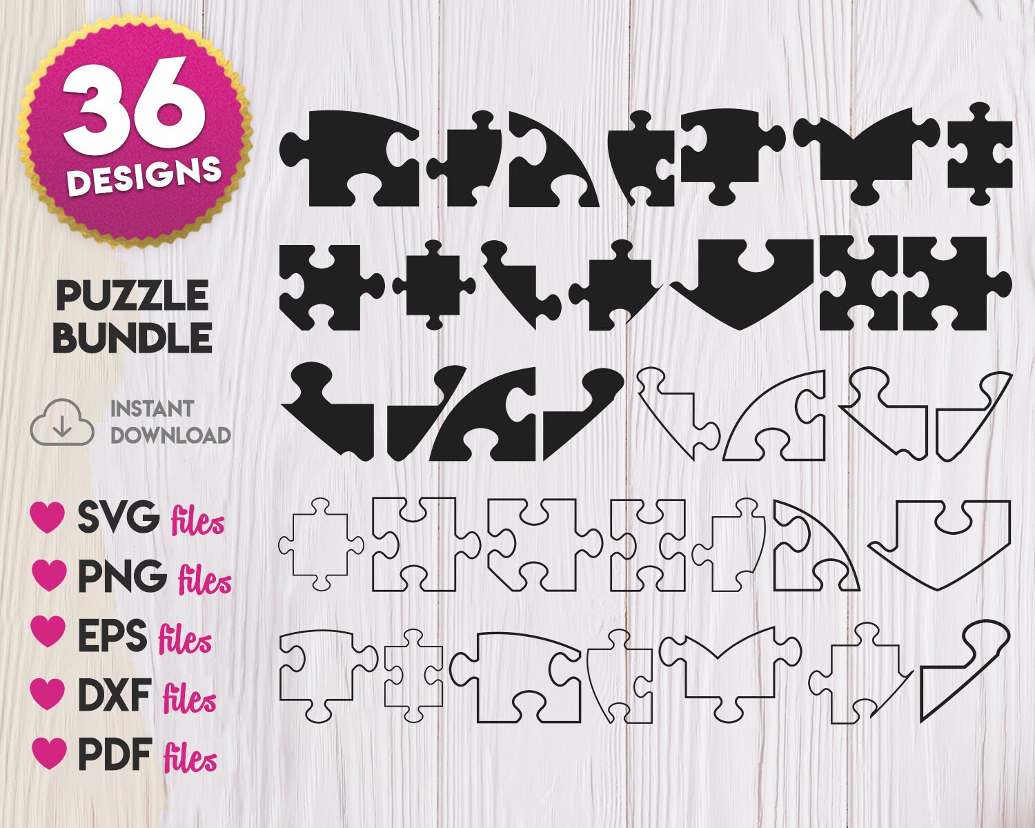 Puzzle SVG Bundle, Puzzle Silhouette Svg, Puzzle Outlibe Svg, Puzzle ...