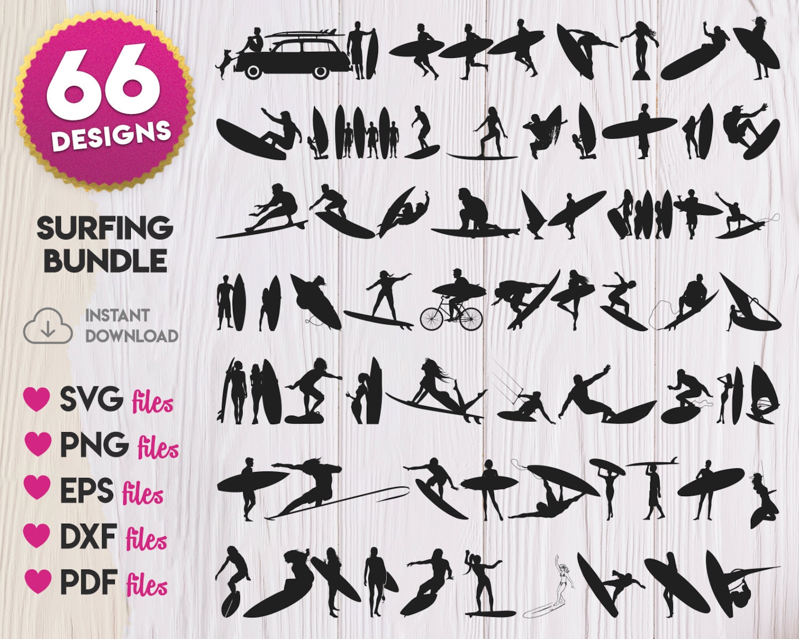 Surfing Bundle SVG, Surfer SVG, Surfing Silhouette Svg, Surfer ...