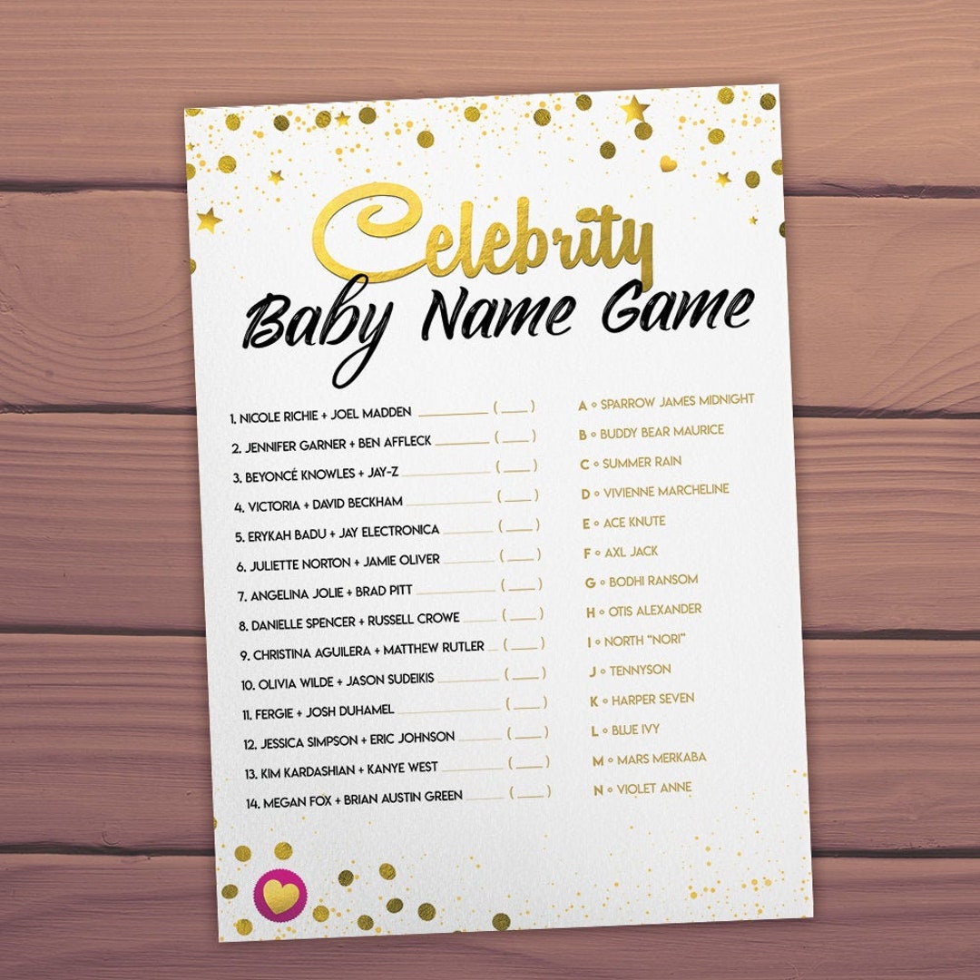 Celebrity Baby Names Game, Celebrity Baby Shower Games Printable Pdf ...