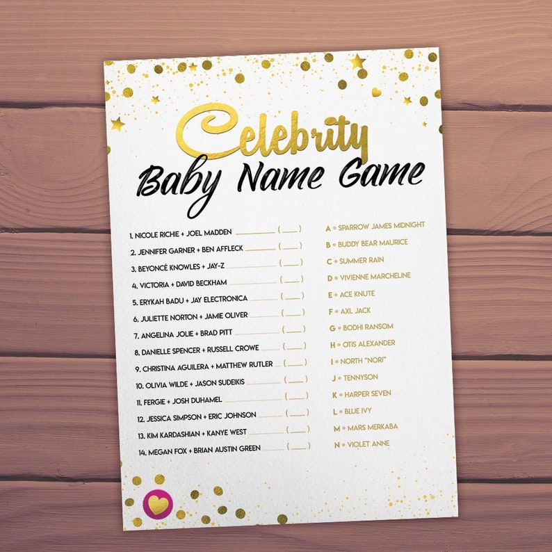 Celebrity Baby Names Game Celebrity Baby Shower Games - Etsy