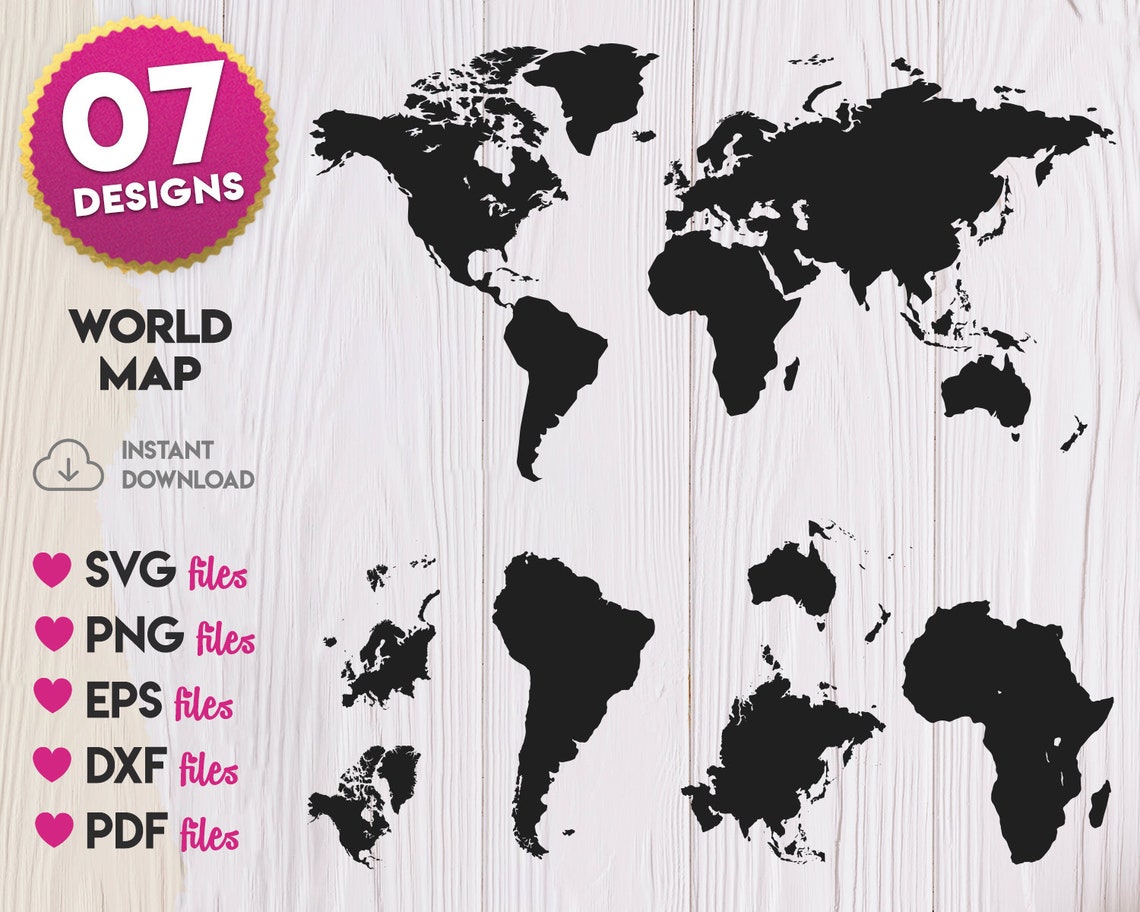 World Map SVG Bundle, World Map Silhouette Svg, All Continents, Africa ...